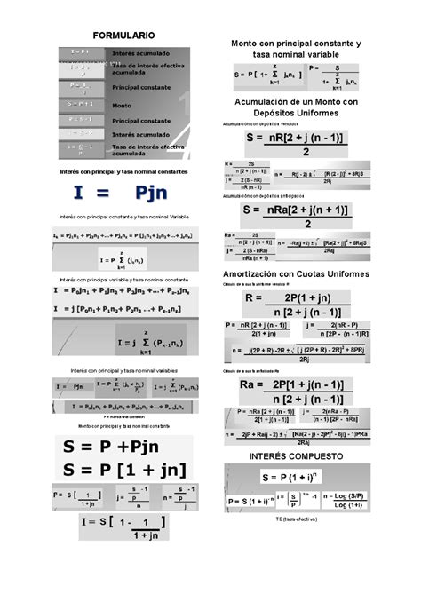Formulario Formulas De Finanzas Formulario Interés Con Principal Y Tasa Nominal Constantes
