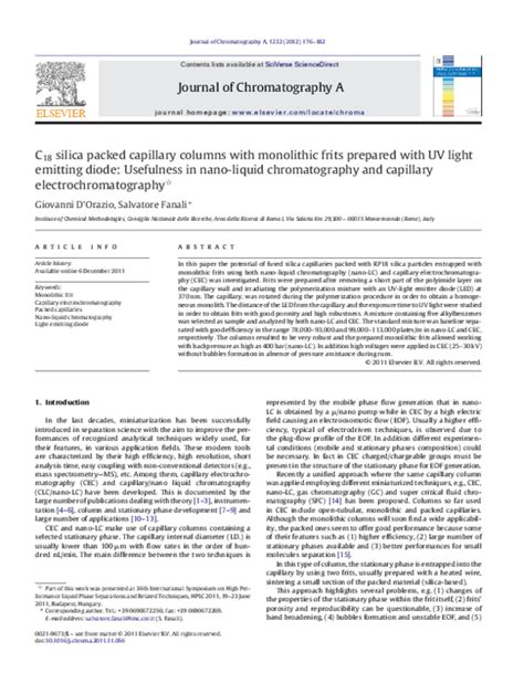Pdf C18 Silica Packed Capillary Columns With Monolithic Frits Prepared With Uv Light Emitting