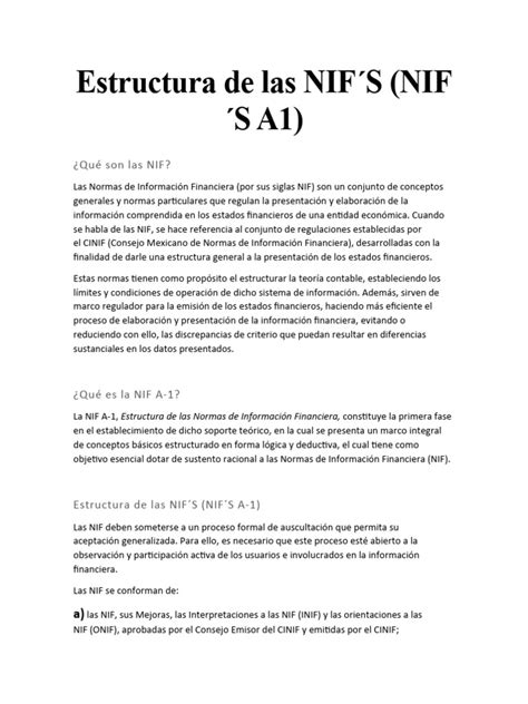 Estructura De Las Nif S Nif S A1 Pdf Contabilidad Estado Financiero