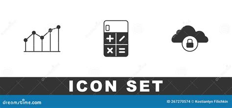 Set Pie Chart Infographic Calculator And Cloud Computing Lock Icon