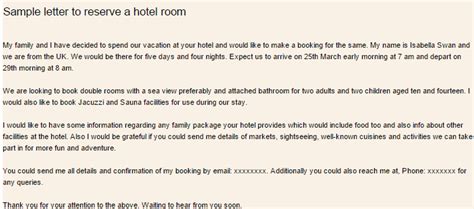 Sample Reservation Letters Writing Letters Formats Examples