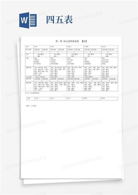 幼儿园带量食谱word模板下载编号lxopdgpv熊猫办公