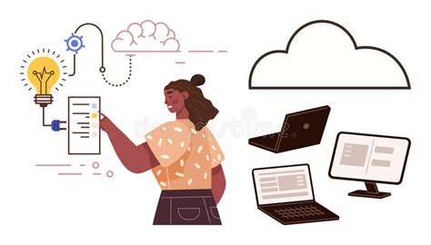 Woman Exploring Cloud Computing And Digital Innovation With Technical Devices And Idea