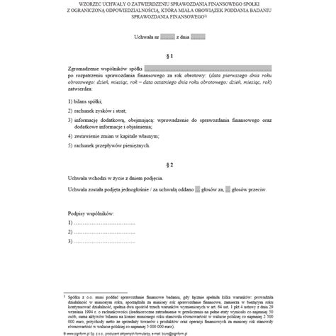 Uchwała o zatwierdzeniu sprawozdania finansowego spółki z ograniczoną