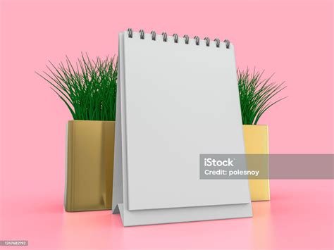 분홍색 배경에 책상 빈 달력 모형 3d 일러스트레이션 0명에 대한 스톡 사진 및 기타 이미지 0명 3차원 형태 공란