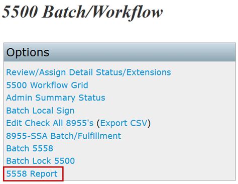 Accessing The Form 5558 Filing Status Report Software User Guide