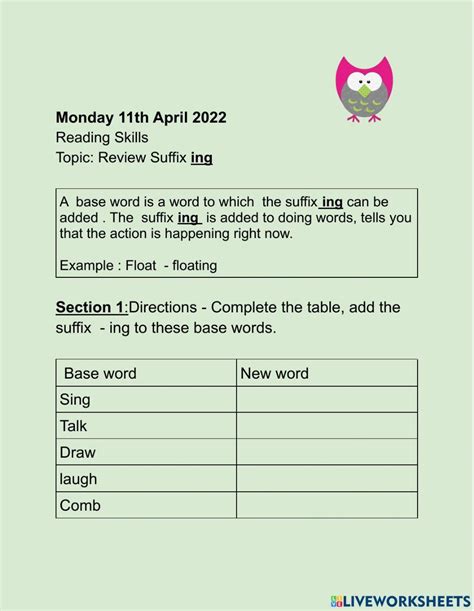 Suffix Ing Online Exercise For Live Worksheets