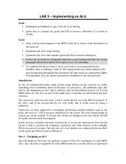 lab5.pdf - LAB 5 - Implementing an ALU Goals Implement an Arithmetic Logic Unit ALU in Verilog ...