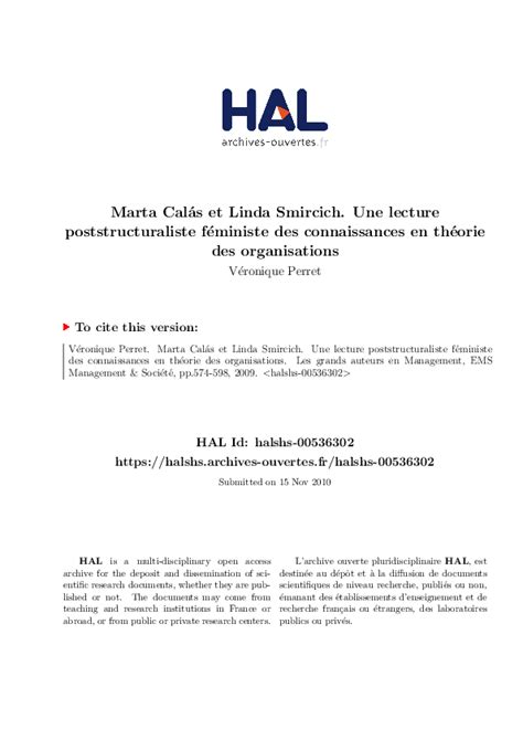 Pdf Marta Calás Et Linda Smircich Une Lecture Poststructuraliste