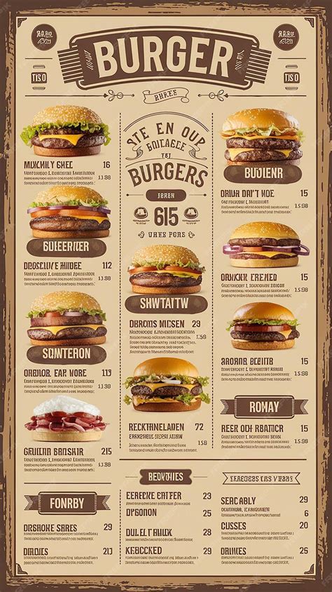 Burger Bar Menu Template A4 Layout With Burgers Wraps Fries And Drinks