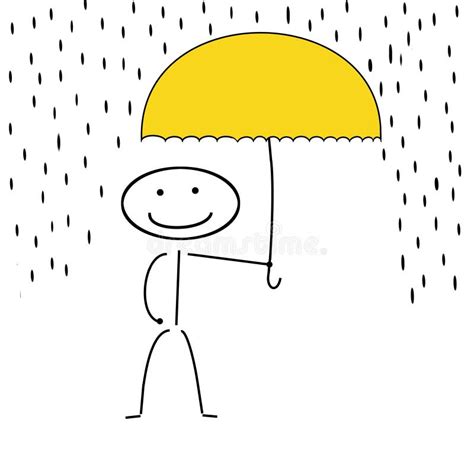 Stick Figure Stands In The Rain With An Umbrella Stock Illustration