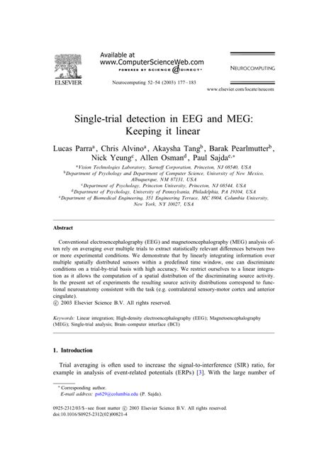 Pdf Single Trial Detection In Eeg And Meg Keeping It Linear