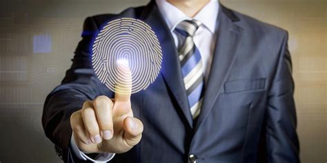 Businessman Using Fingerprint Indentification To Access Personal Financial Data Idea For Ekyc