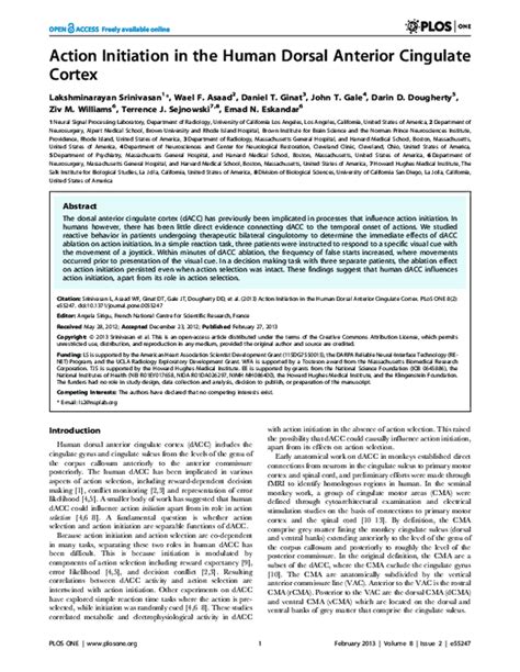 Pdf Action Initiation In The Human Dorsal Anterior Cingulate Cortex