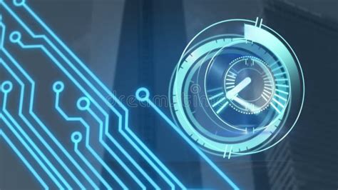 Animation Of Scope Scanning Clock Moving Fast And Computer Motherboard