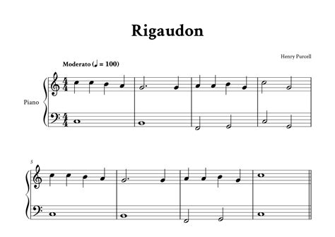 Rigaudon Henry Purcell Easy Piano C Major Arr Yuri Noronha By