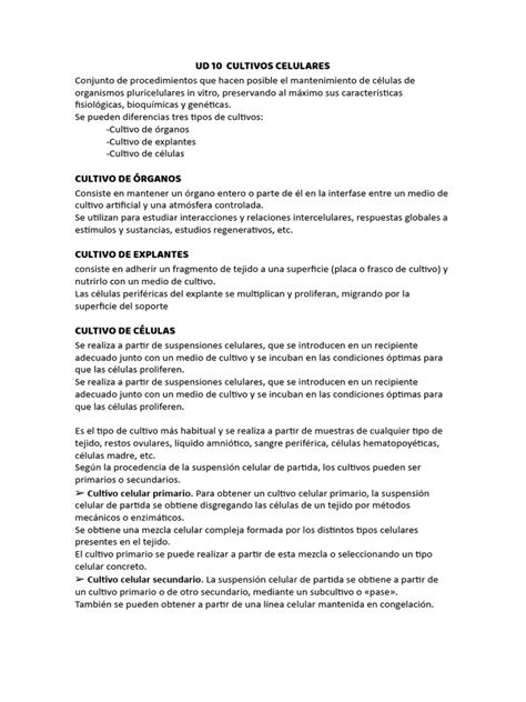 Ud10 Cultivos Celulares Pdf Cultivo De Células Biología