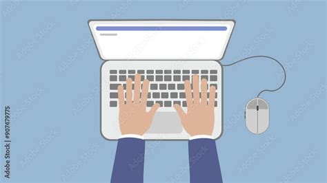 4k Animated Video In Cartoon Style Showing Hands Typing On A Keyboard