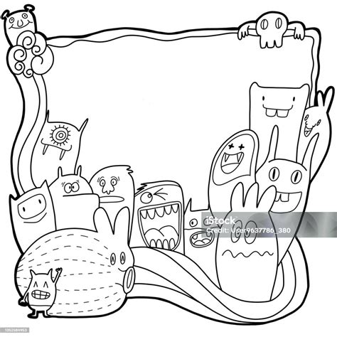 재미있는 괴물은 색칠 공부를위한 원활한 패턴 흑백 배경 그림 귀여운에 대한 스톡 벡터 아트 및 기타 이미지 귀여운 그리기