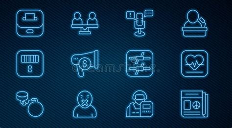 Set Line News Heart Rate Freedom Of Speech Megaphone And Dollar