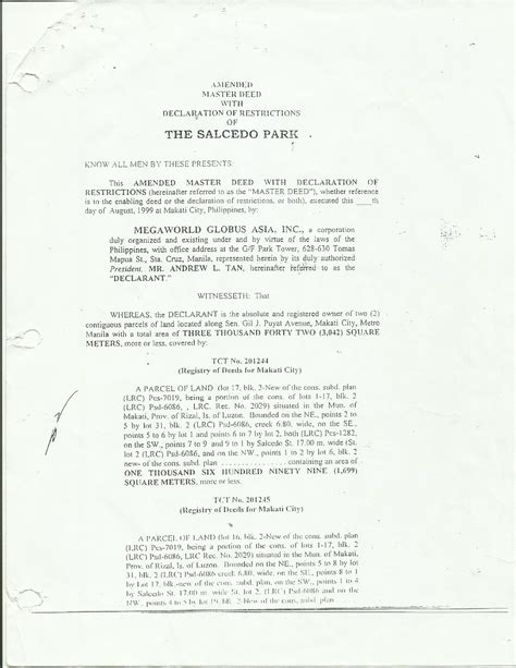 Sample Master Deed With Declaration Of Restrictions 1 Commercial Law