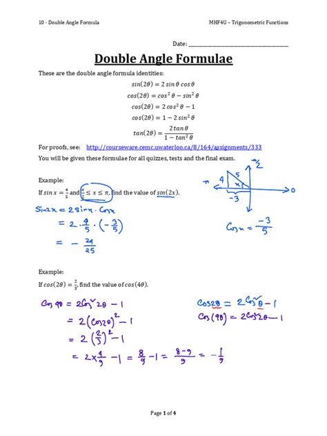 10 Double Angle Formula Sol Pdf Trigonometric Functions