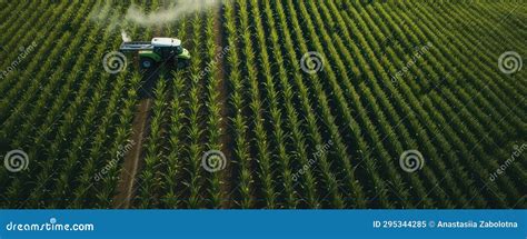 Advanced Farming Technology In Corn Field Captured By Drone Royalty