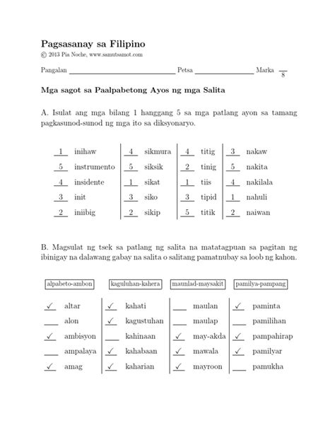 Mga Sagot Sa Paalpabetong Ayos Ng Mga Salita Pdf 57 Off