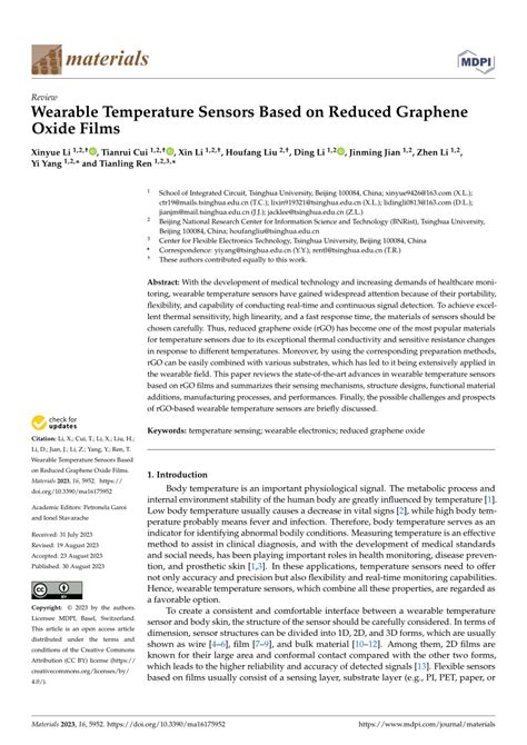 Pdf Wearable Temperature Sensors Based On Reduced Graphene Oxide Films