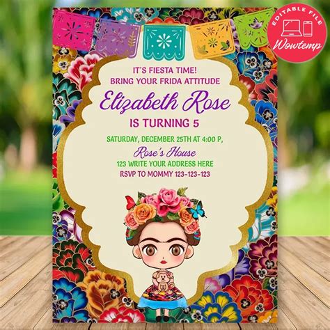 Editable Frida Kahlo Mexican Flowers Birthday Flyer Diy Wowtemp