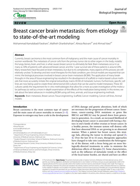 Pdf Breast Cancer Brain Metastasis From Etiology To State Of The Art
