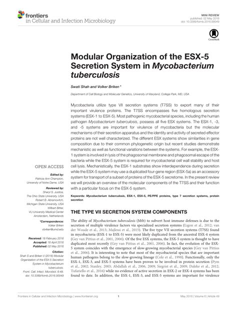 Pdf Modular Organization Of The Esx 5 Secretion System In Mycobacterium Tuberculosis