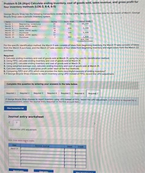 Solved Problem A Algo Calculate Ending Inventory Cost Chegg Com