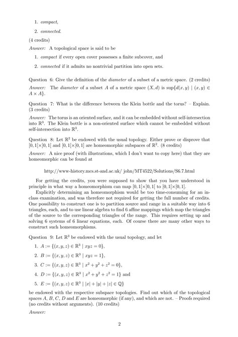Solution Introduction To Topology Final Answers Studypool