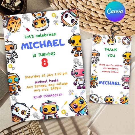Robotics Birthday Invitation Editable Robot Card Printable Etsy