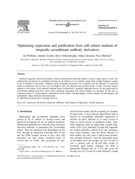 Pdf Optimizing Expression And Purification From Cell Culture Medium