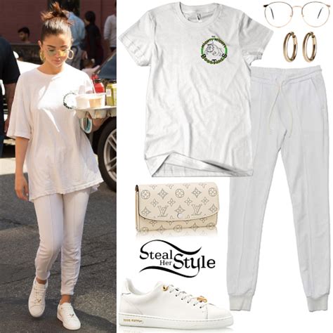 Selena Gomez White T Shirt Cotton Joggers Steal Her Style