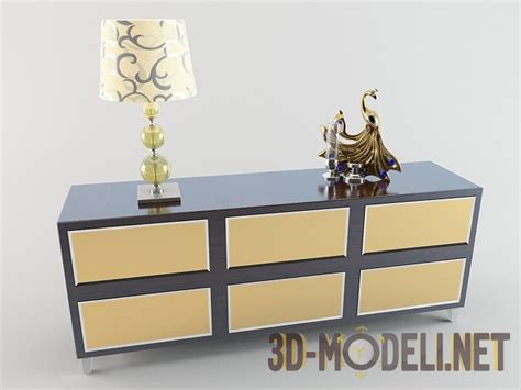 3D модель – Двухцветный комод с лампой