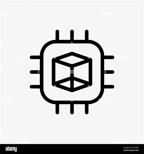 Icon Line Microchip Processor Gpu For Rendering 3d Design Technology