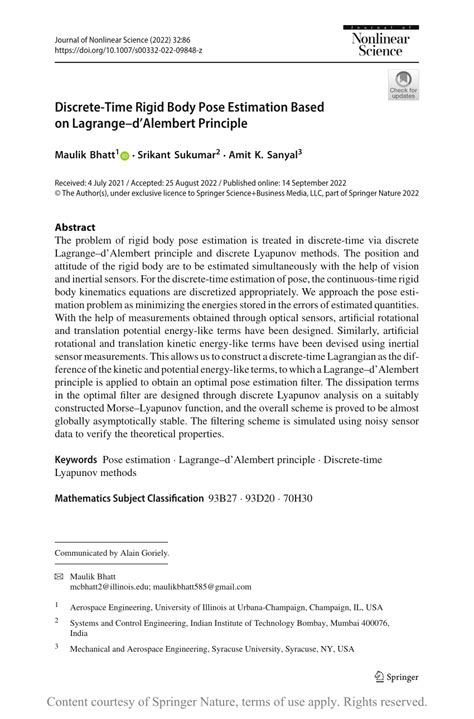 Discrete Time Rigid Body Pose Estimation Based On Lagrangedalembert