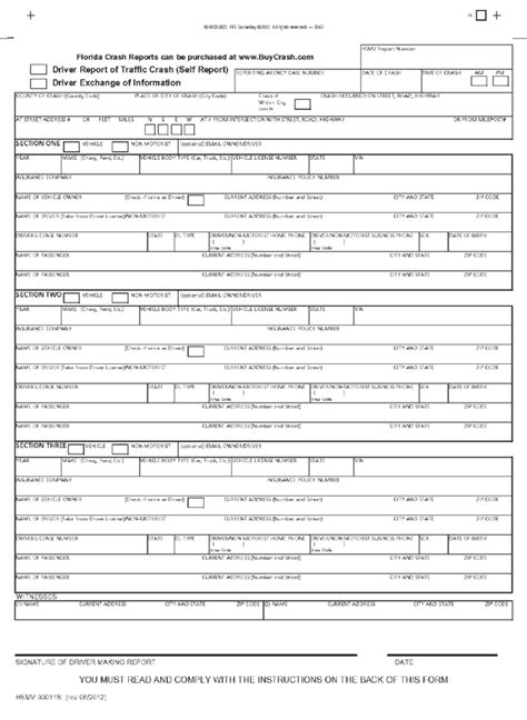 Self Accident Report Form Florida