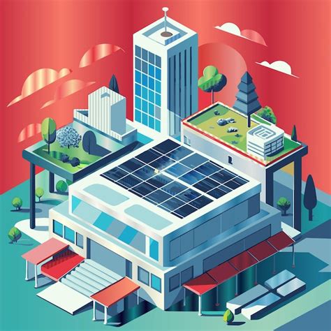 Um desenho animado de um edifício painéis solares no topo Vetor