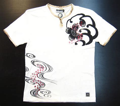 流水桜ヘンリーネック半袖tシャツ 錦 和柄tシャツ 半袖