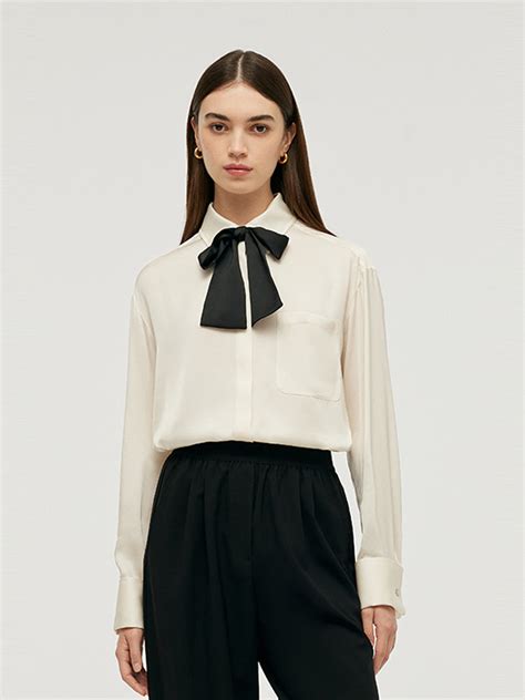 22 Momme Mulberry Silk Women Blouse With Necktie Goelia