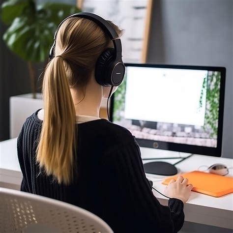 Una Estudiante Adolescente Sentada En La Mesa Usando Una Computadora