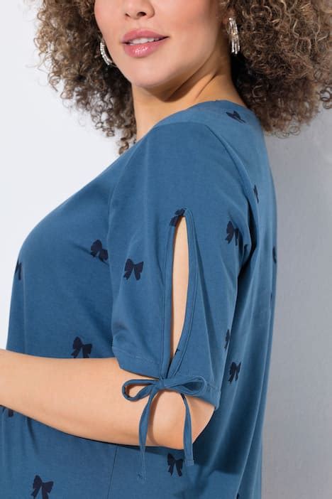 Bow Print Split Sleeve Tee Indigo Denim Ulla Popken