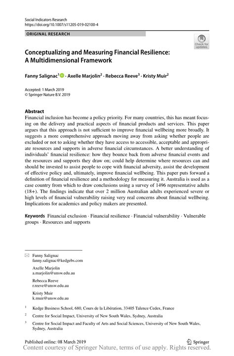 Conceptualizing And Measuring Financial Resilience A Multidimensional