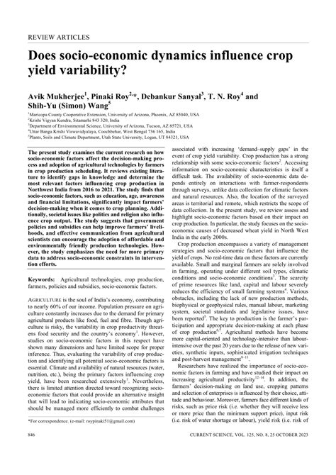 Pdf Does Socio Economic Dynamics Influence Crop Yield Variability
