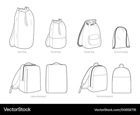 Set Of Minimal Drawstring Backpacks Silhouette Vector Image