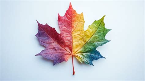 Colorful Maple Leaf With Gradient Hues Displayed On A White Background Generative Ai Stock